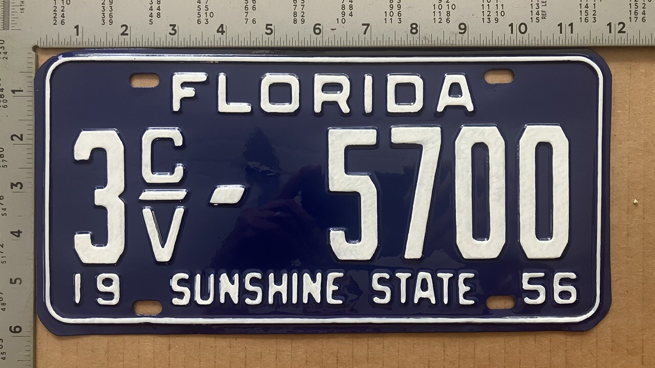 1956 Florida truck license plate 3CV-5700 YOM DMV Hillsborough PICKUP ...