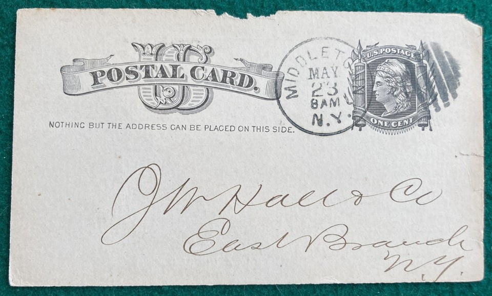 1883 Postal Card First National Bank Middletown NY New York Postcard ...