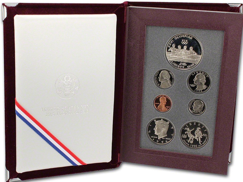 1996 US PRESTIGE Proof 7 Coin Olympic Rowing Silver Dollar Soccer Half ...