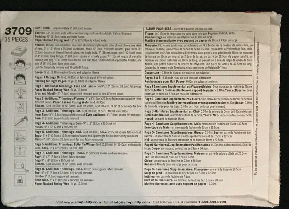 Simplicity My Book Pattern 3709 Learn To Fabric Book Quilt Blocks UNCUT ...