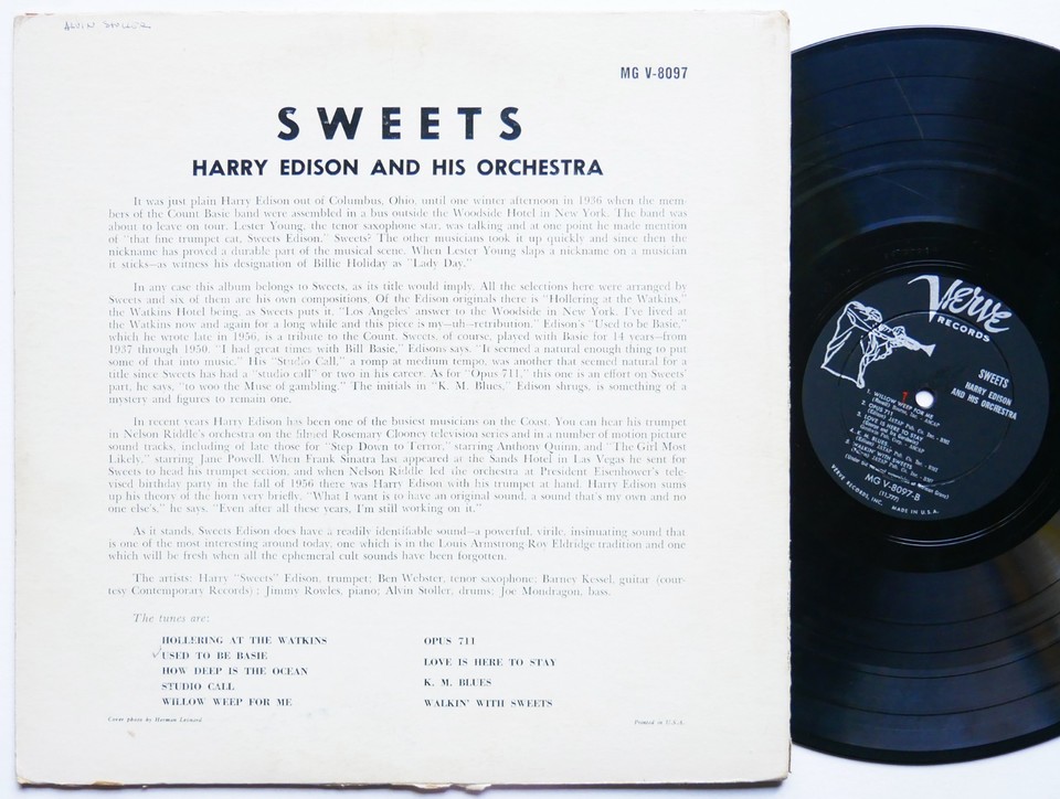 HARRY EDISON Sweets LP VERVE RECORDS MGV-8097 US 1957 DG MONO JAZZ Ben ...