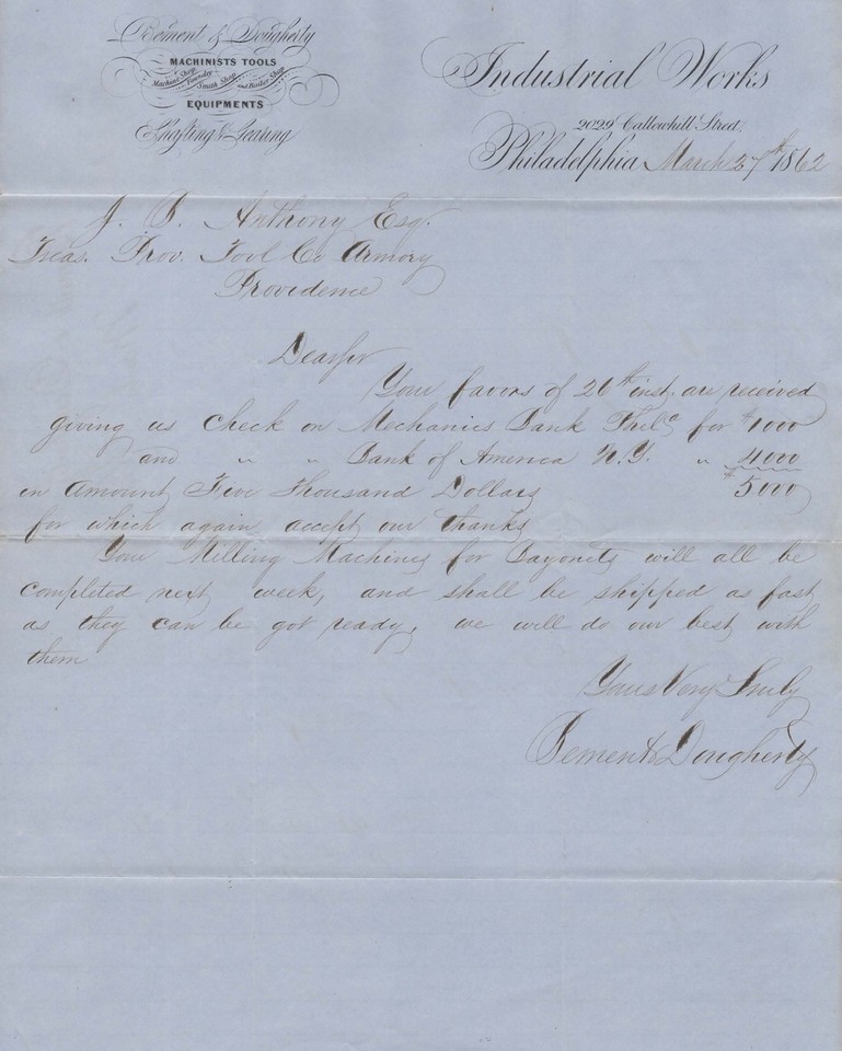 1862, Providence Tool and Armory, orders for musket stocks, weapons ...