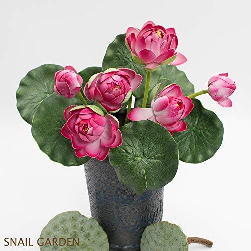 SNAIL GARDEN 2 Bouquets Artificial Lotus Flowers Real-Touch Water Lily ...