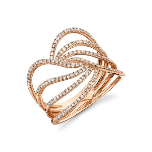 14K Rose Gold Diamond Cocktail Wide Ring Curved Wavy Right Hand Natural ...