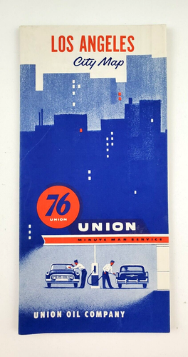 1954 Los Angeles California City Union 76 Oil Vintage Road Map Travel ...