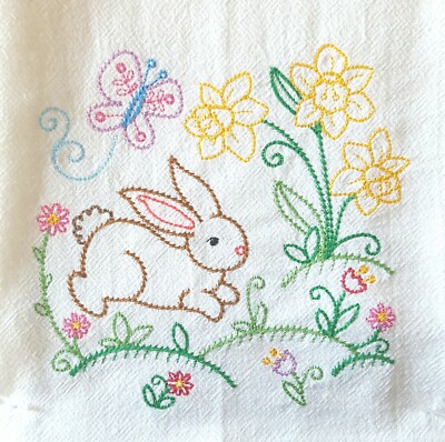 HOPPING DOWN THE BUNNY TRAIL PATTERN MACHINE EMBROIDERED FLOUR SACK ...