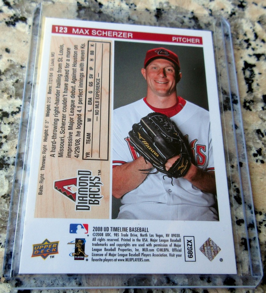 MAX SCHERZER 2008 Upper Deck #1 Draft Pick Rookie Card RC 1992🔥2xWS ...