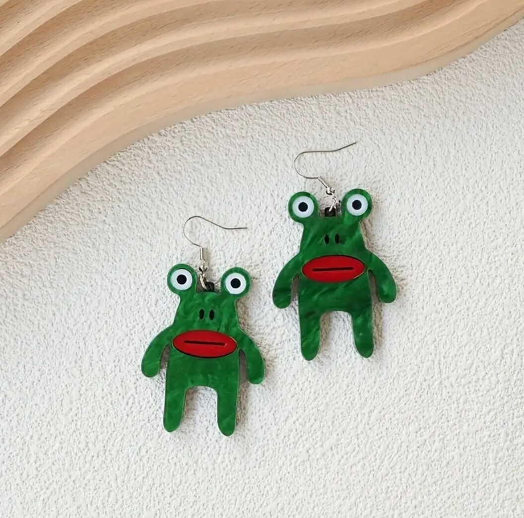 Funny Derpy Frog Acrylic Drop Earrings High Quailty Jewelry | eBay