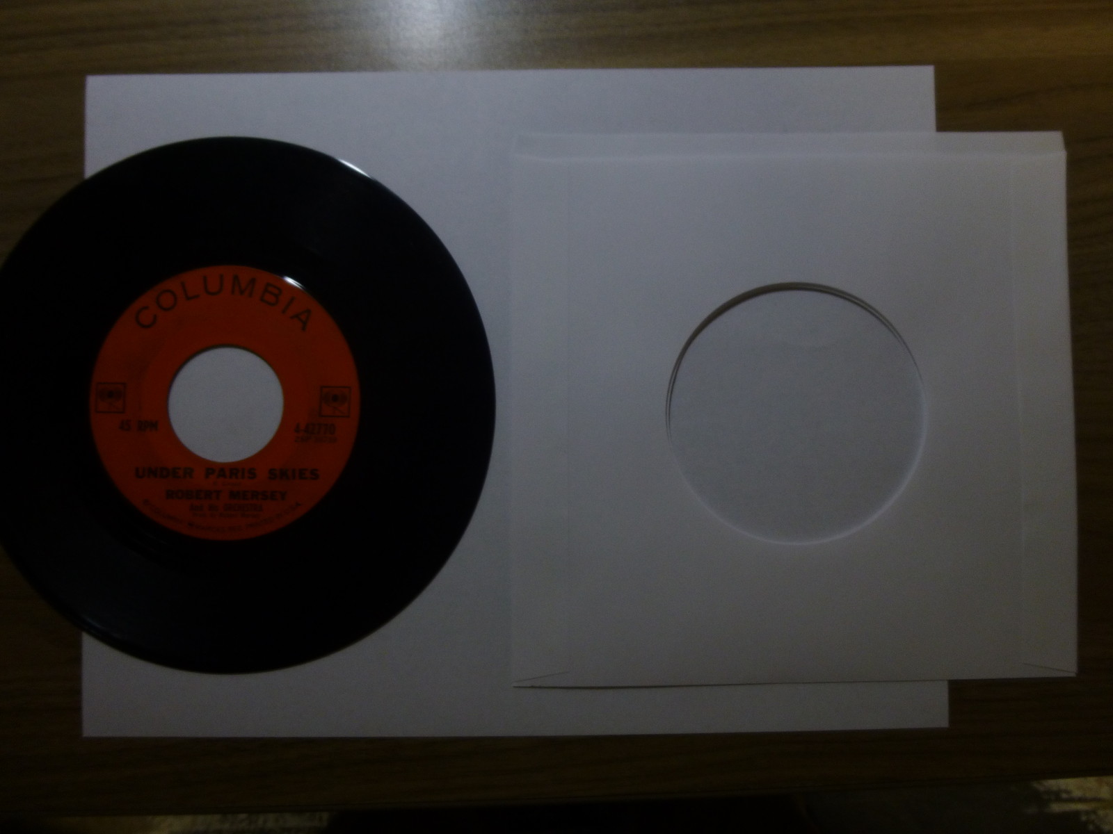 Old 45 RPM Record - Columbia 4-42770 - Robert Mersey - Under Paris ...