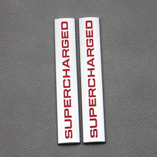 2Pcs Silver & Red Metal Supercharged Emblem Car Turbo Engine Badge V6 ...