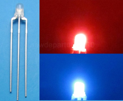 500Pcs 3mm Dual Bi-Color Red/Blue 3Pin LED Common Anode | eBay