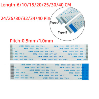 10X FPC Ribbon Flexible Flat Cable 24 26 30 32 34 40 PIN 0.5mm 1.0MM ...