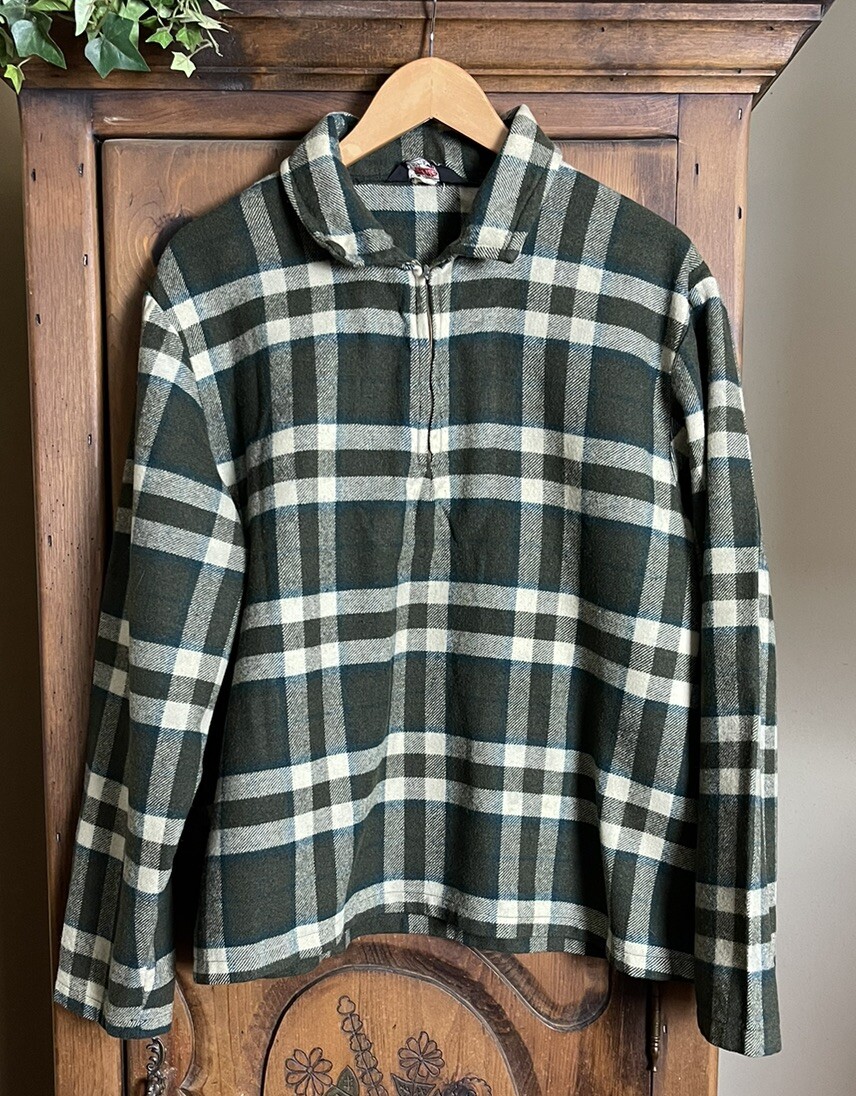 VTG Woolrich Men’s XL L/S Plaid Wool 1/4 Zip Pullover (Late 40-50s ...