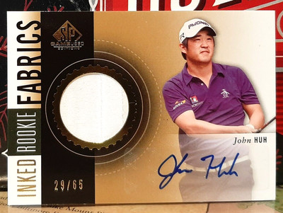 JOHN HUH /65 GOLD RELIC ~ 2014 UD SP GAME USED / INKED ROOKIE FABRICS # ...