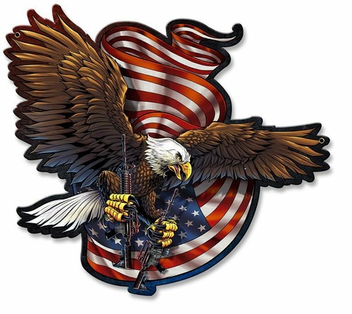 PATRIOTIC BALD EAGLE US FLAG GUNS 18" HEAVY DUTY USA MADE METAL HOME ...