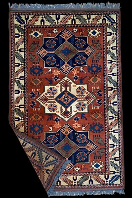 Antique Vintage Kazak Russian Area Rug 4x6 Vegetable Dye Rust Red Hand ...