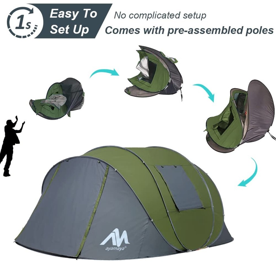 6 Person Easy Pop Up Tents for Camping - AYAMAYA Double Layer ...
