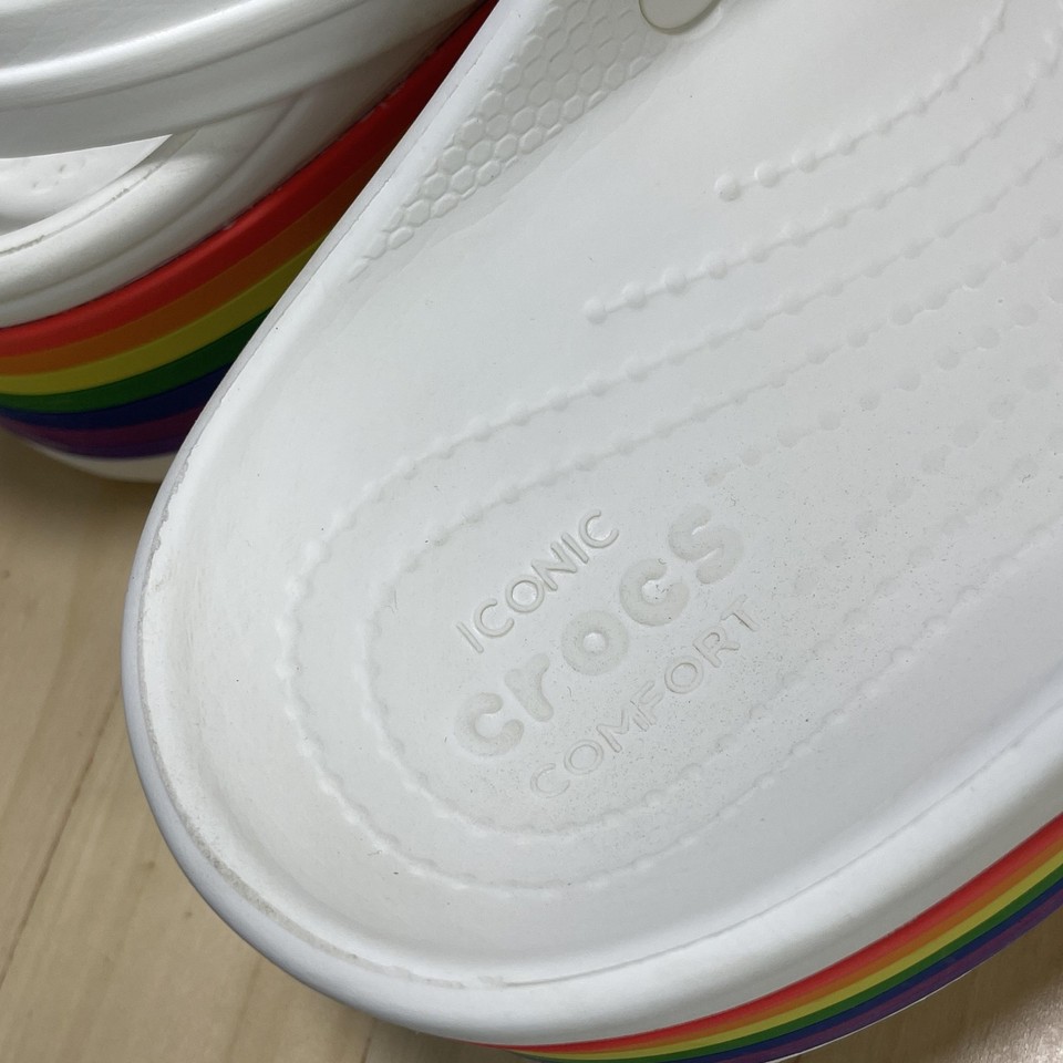 Crocs Rainbow Pride Platform Shoe Junior M4 W6 White Classic School ...