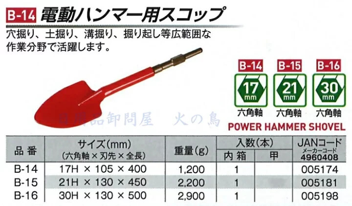 MOKUBA Clay Spade Shovel Bit B-16 Hex.Shaft 30mm For Hammer Drill ...