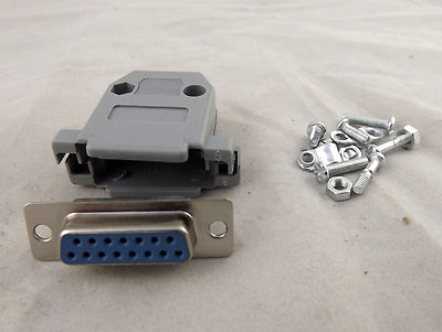 D-Sub DB15 15 Pin 2 Rows Female Jack Connector Gray Plastic Hood Cover ...