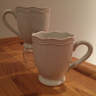 Lenox French Perle Bead White Footed 12 oz Mugs Coffee Tea Cups ~ NWOB ...