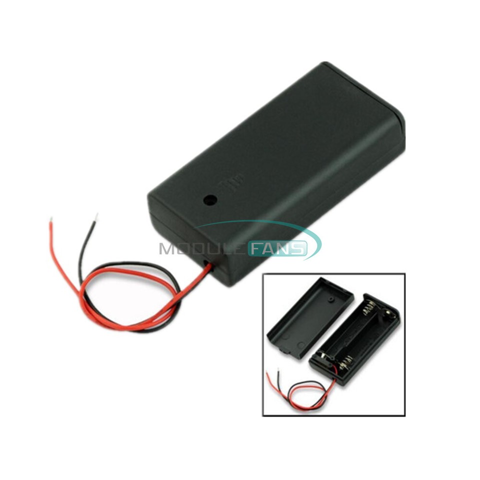 2 AA 2A Battery Holder Box Case with ON/OFF Switch and Cover for 2AA ...