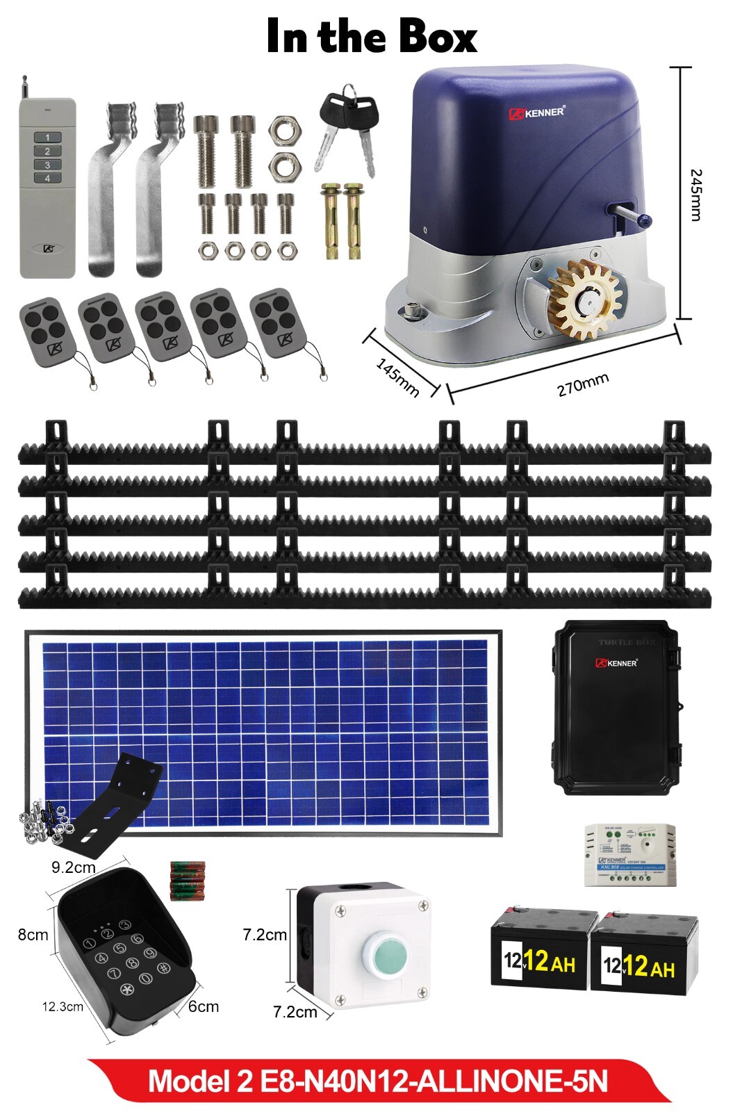 KENNER Full Solar Sliding Gate Motor/Opener 4/5/6/7m Rack 6x Remote ...