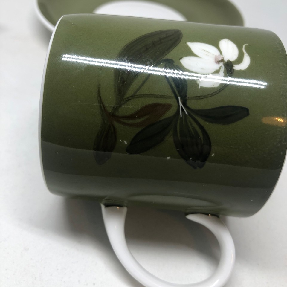 Susie Cooper Flower Motif Fern Green Coffee Cups & Saucers x 3 Wedgwood ...