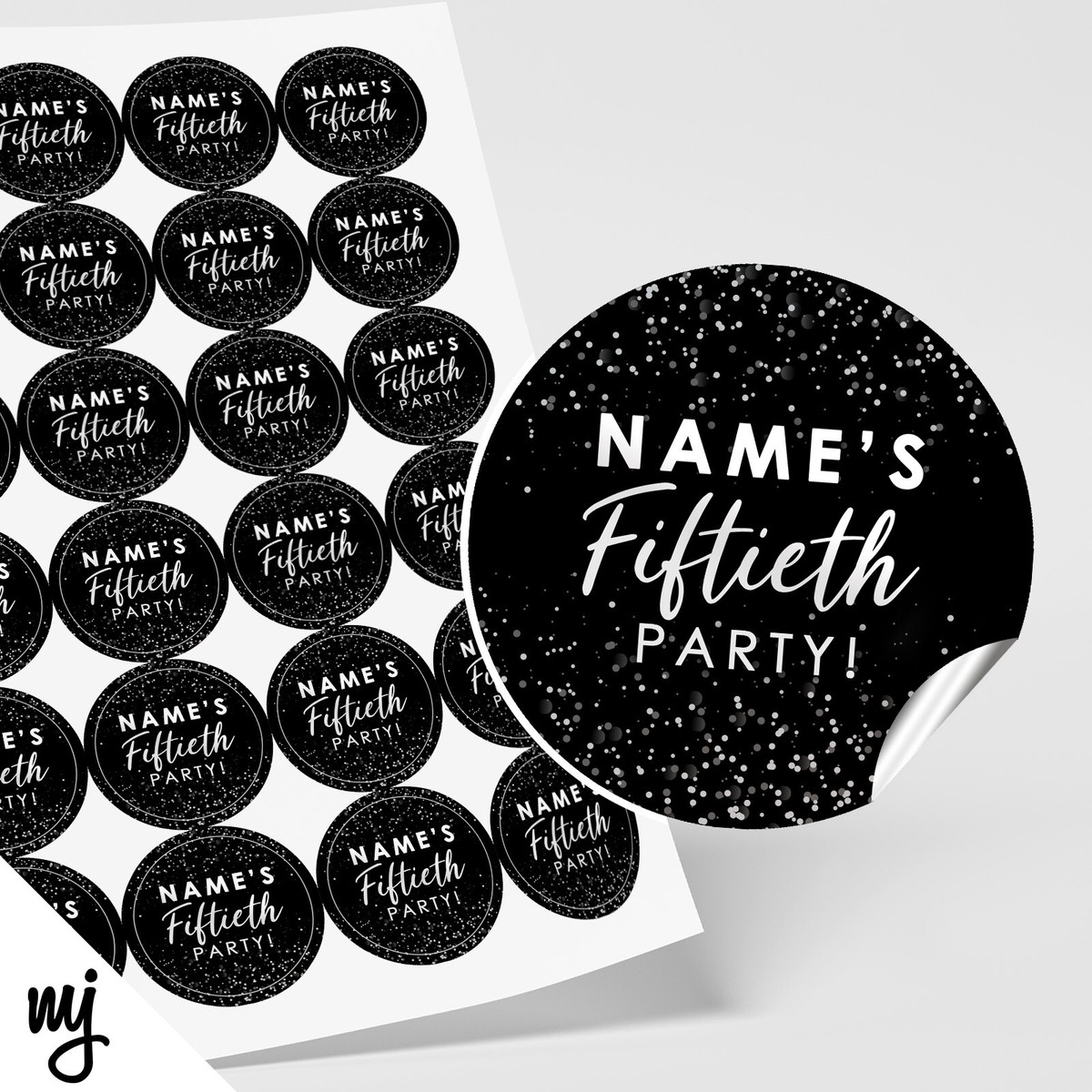 50th Birthday Round Labels 50th Birthday Stickers Silver And Black