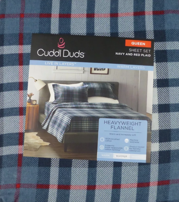New Cuddl Duds Queen size heavyweight flannel 4 piece sheet set Navy ...
