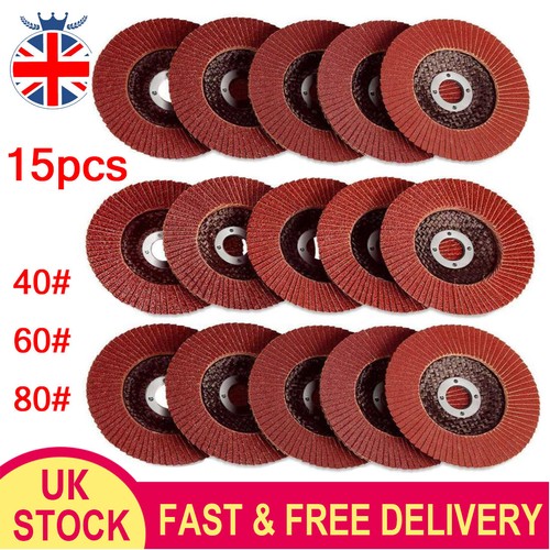 15pcs FLAP GRINDING SANDING DISCS 115mm 4.5" 40 60 80 GRIT ANGLE WHEEL ...