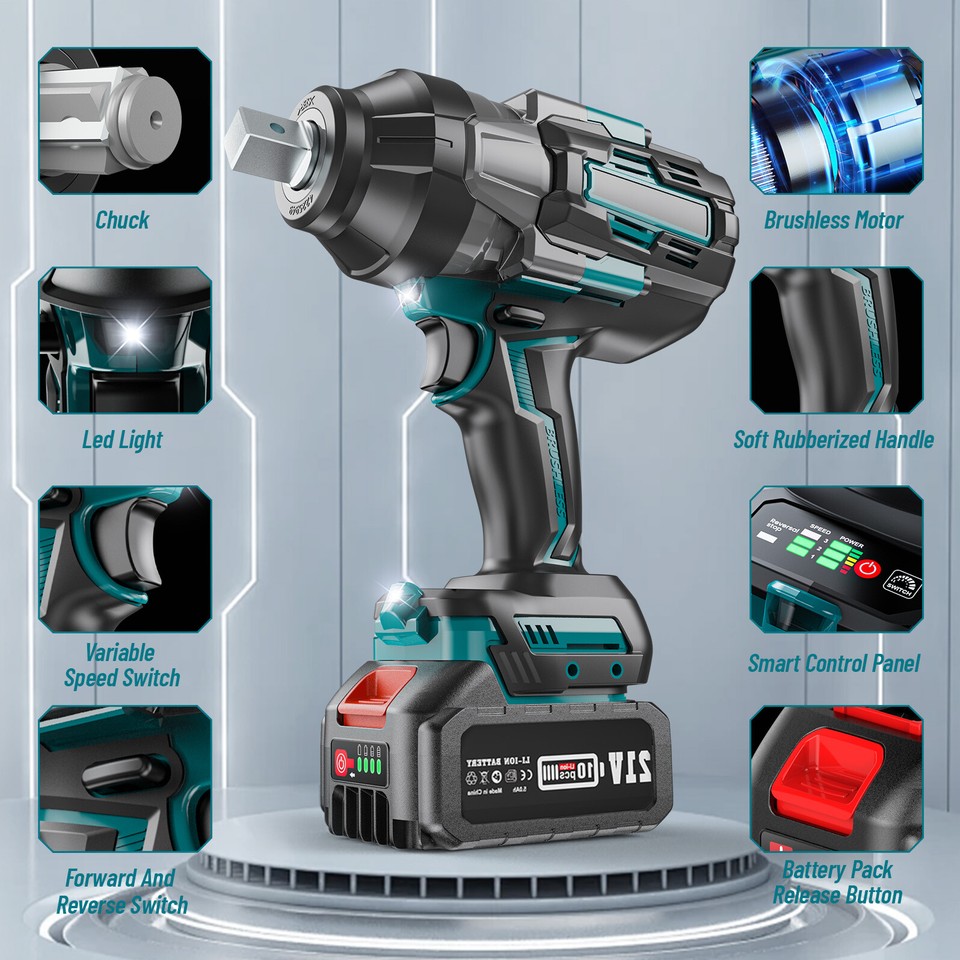 Cordless Impact Wrench 3/4" 1180Ft-lbs(1600Nm) Electric Impact Gun 5 ...