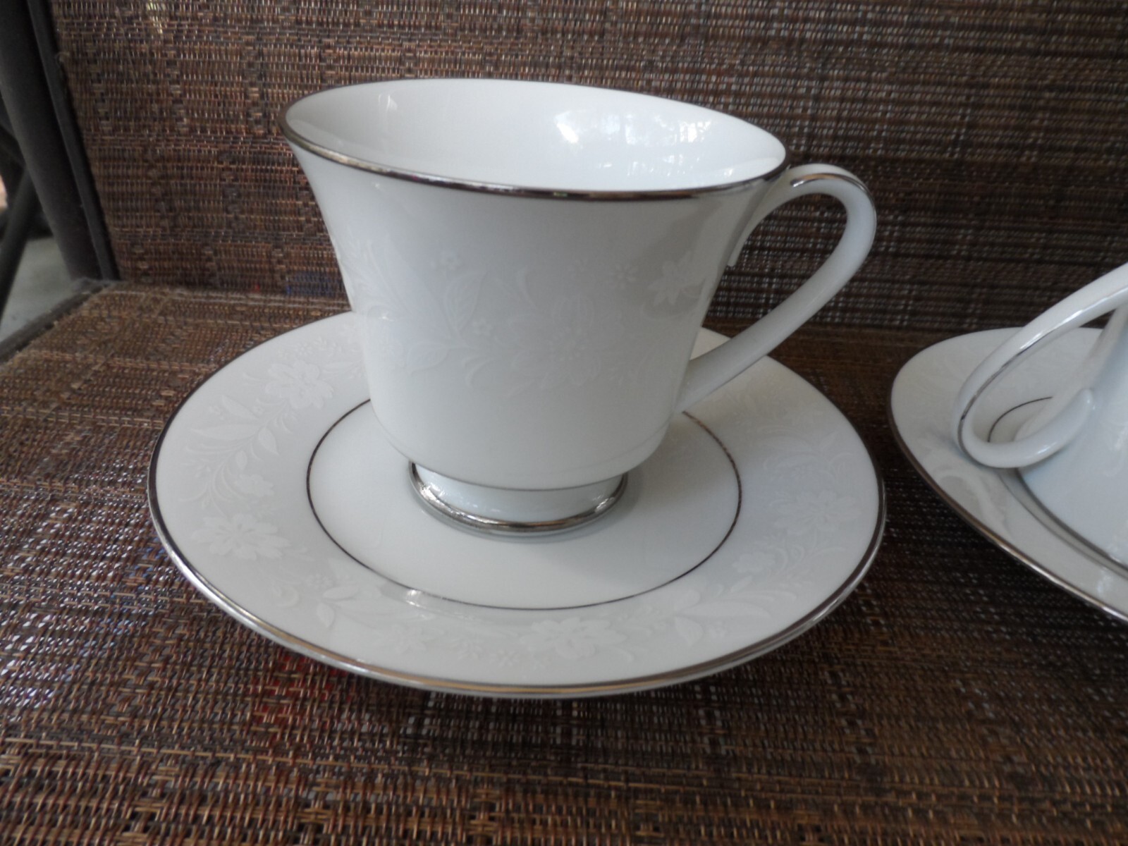 2 Sets Noritake Ranier Cups and Saucers Floral w/ Platinum Trim EUC | eBay