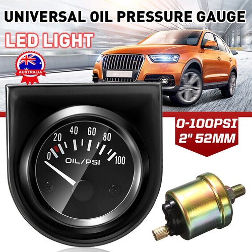 2inch 52mm Universal Car Pointer Oil Pressure Gauge 0-100PSI White LED ...