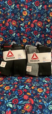 ⭐ Reebok Sz M 8.5-2 Boys Socks 5 Pairs Crew Cut Socks Black White Gray ...