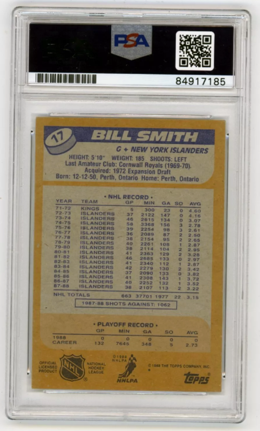 Billy Smith 1988-89 Topps #17 Signed PSA Authentic Auto Black Islanders ...