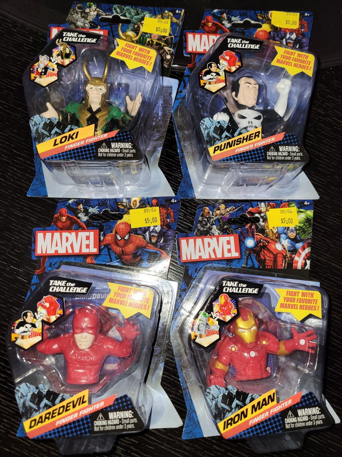 LOT 4 Marvel FINGER FIGHTER THUMB WAR Figure Daredevil Loki Iron Man ...