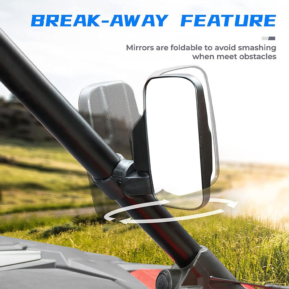 Rear View Mirror Side Mirrors 1.75" 2" Roll Bar UTV ATV For Polaris RZR ...