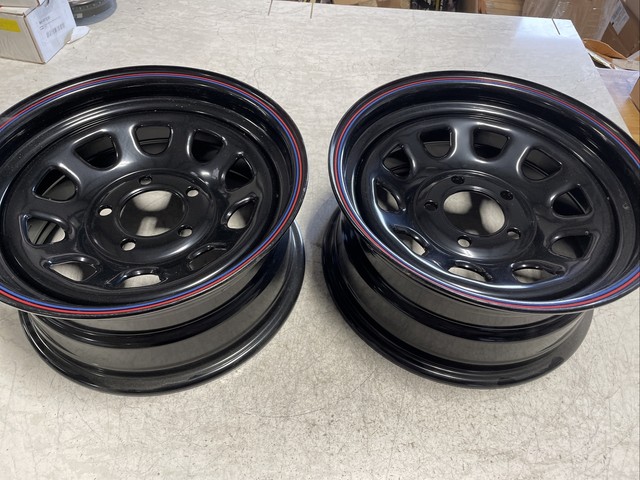 Cragar Series 342 D Window 7x15 Gloss Black Painted with Red and Blue ...