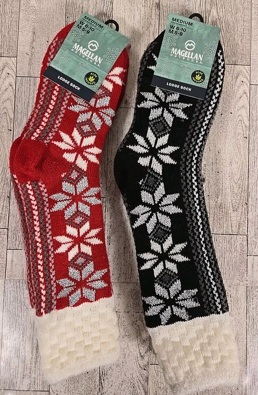 Magellan Socks MEDIUM Lodge Socks Metallic Snowflake Shoe Sz 6-10 Lot ...
