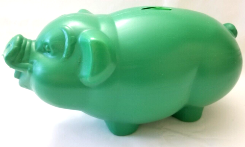 9" GREEN Plastic Piggy Banks Cash Saving Pigs Pig Must Cut To Get Money ...