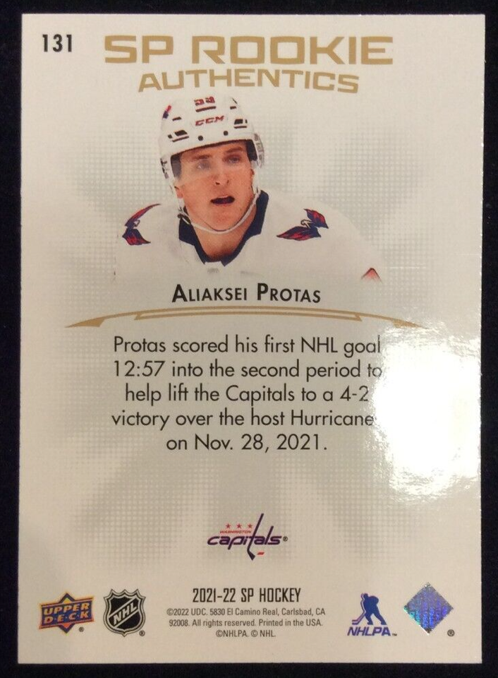 Aliaksei Protas SP Rookie Authentics #131 GOLD FOIL Short Print 2021-22 ...