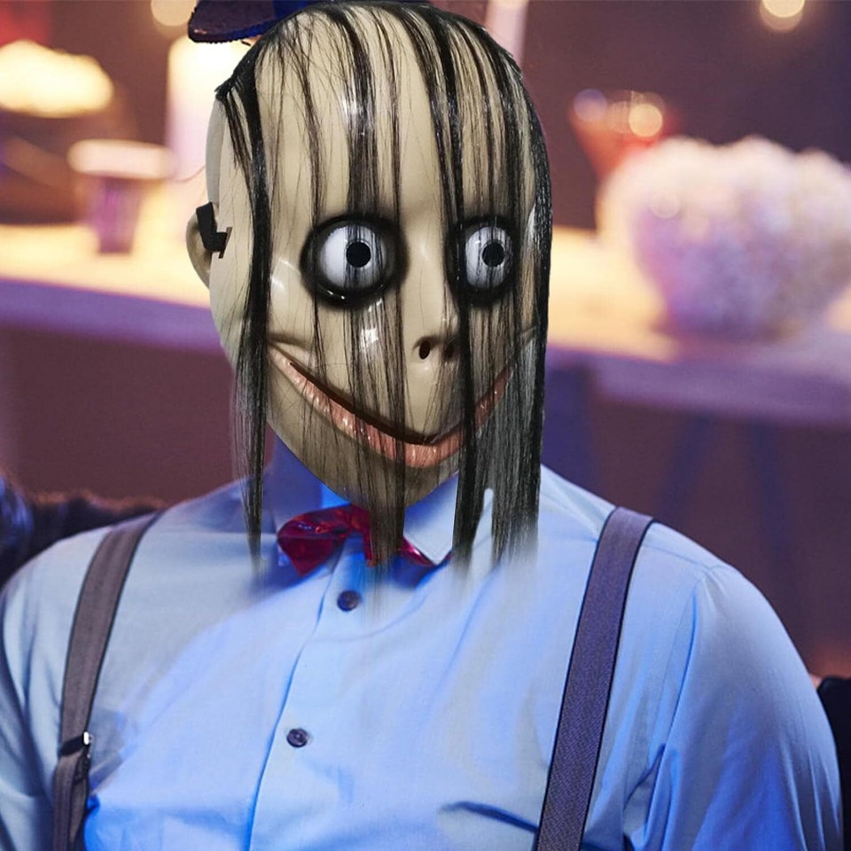 MOMO SCARY FACE MASK, HALLOWEEN SCARY FACE WITH LONG HAIR, MOMO ...
