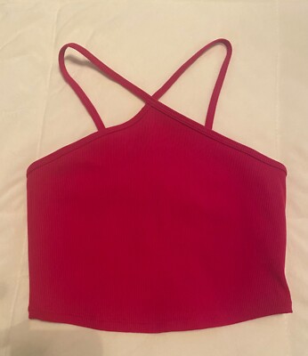 Alo yoga Ribbed front cross strap fushia pink crop top size S | eBay