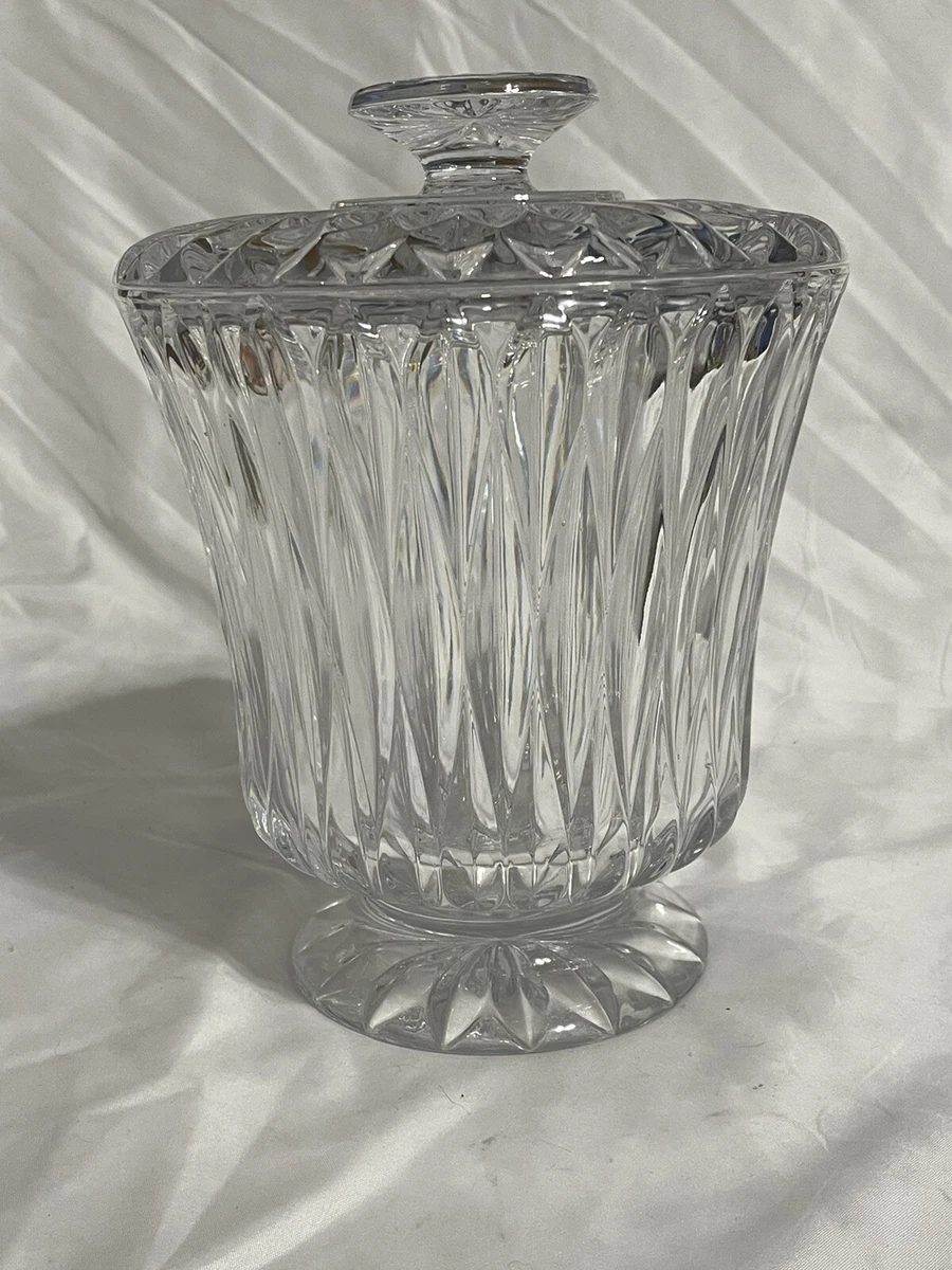 Very Heavy Block Crystal Chalet Biscuit Barrel Cookie Jar W/ Lid Mint ...
