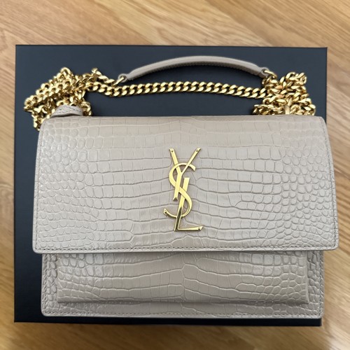YSL SUNSET MEDIUM IN CROCODILE-EMBOSSED LEATHER DARK BEIGE | eBay