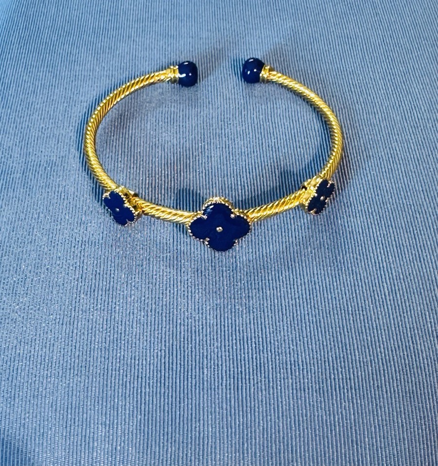14K Plated Clover Bangle Real Handmade Royal Blue Enameling NEW! | eBay