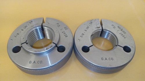 1 3/8 8 UN 3A THREAD RING GAGE SET GO 1.2938 / NO GO 1.2884 INSPECTION ...