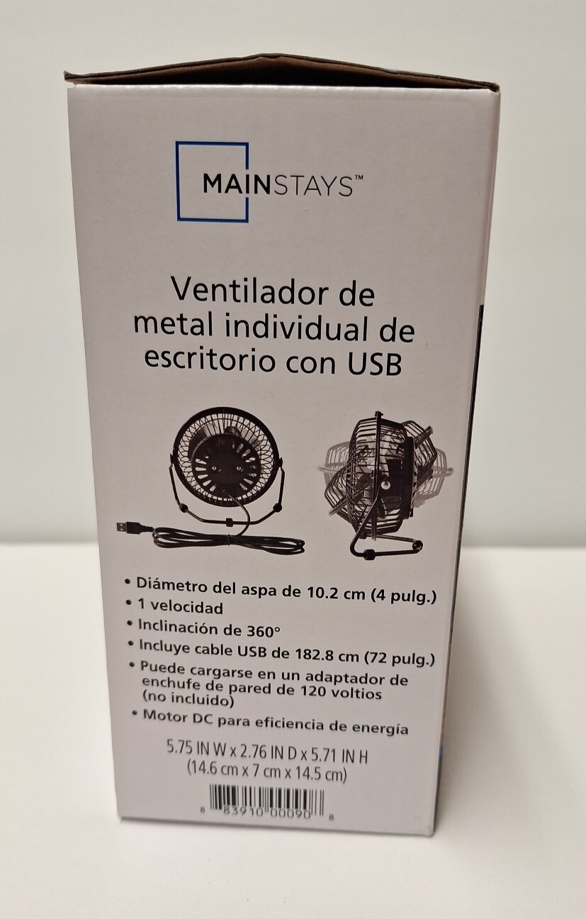 Mainstays Personal Metal USB Desktop Fan - 1 Speed - 360° Tilt - Black ...