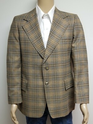 Vtg 60s 70s Mens ~ Curlee ~ Houndstooth PLAID BLAZER Jacket Sport Coat ...